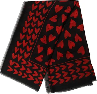 Dolce & Gabbana Heart-Patterned Cashmere and Silk Scarf - Black