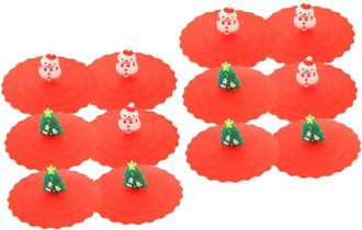 Angoily 12 Stck. Silikon Cup Lids Auslaufsicher Hitzebest&auml;ndig mit Weihnachtlichen Motiven Schneemann und Weihnachtsbaum Leichte Tragbare Tassenabdeckungen f&uuml;