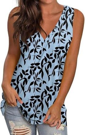 Generic Debardeur Femme Chic et &eacute;l&eacute;gant Chemisier sans Manche Imprimer D&eacute;bardeur Top Col V Ete Haut Chic et Elegant Fluide Ample Caraco Vetement Femme Tee Shi