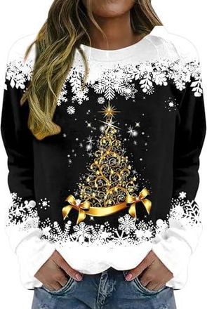 Generic Sweatshirts de No&euml;l pour femmes, mignons, motif arbre de No&euml;l, sweatshirt &agrave; col ras du cou, ample, d&eacute;contract&eacute;, &agrave; manches longues, hauts &agrave; col rond 20