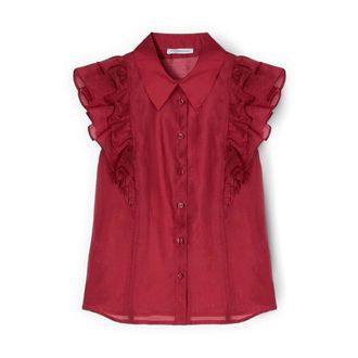 Motivi Femme, Blouses et Chemises, Rouge, Taille: 46 FR Chemise en mousseline avec volants