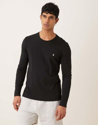 Polo Ralph Lauren Lang&auml;rmliges Lounge-Shirt aus Baumwolljersey in Schwarz