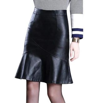 Generic Jupe trompette en cuir synth&eacute;tique pour femme - Taille haute - Longueur genou - Pour le bureau - Hiver - Jupe d&eacute;contract&eacute;e, Noir, XXL
