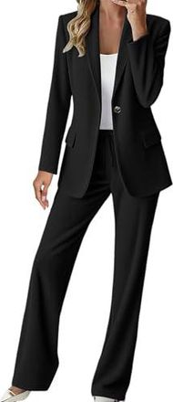 Generico Tailleur Femme Deux Pi&egrave;ces Pantalon Curvy et Veste Tailleur Pantalon Femme avec Bouton et Travail Suit Couleur Unie Complets de Pantalon Grandes Taill