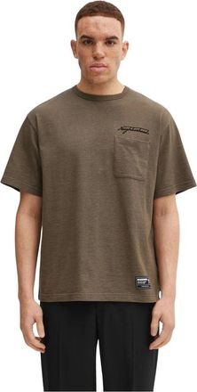 Neighborhood Homme, Tops, Brun, Taille: M T-shirt en tissu chin&eacute; &agrave; col rond