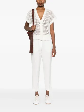 PESERICO Womens Beaded Trim-Detail Trousers White Ss25 W