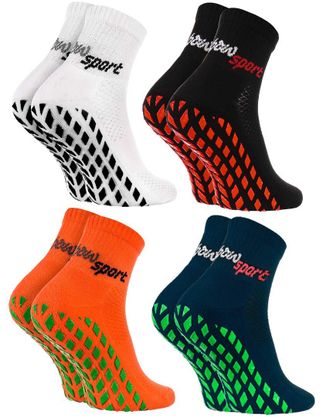 Rainbow Socks Neo ABS Sport Socks - Damen Herren Neon Sneaker Sport Stopper Socken - 4 Paar - Wei&szlig; Schwarz Orange Blau - Gr&ouml;&szlig;en 42-43