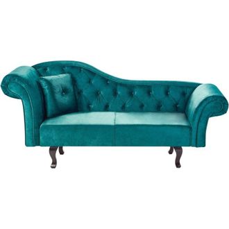 Beliani Chaiselongue Smaragdgr&uuml;n Samtstoff Rechtsseitig Gesteppt mit Kissen Chesterfield Stil Retro-Design Relaxliege Wohnzimmer Schlafzimmer Indoor