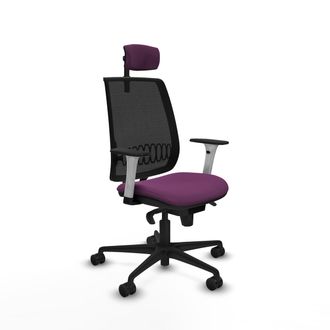 Piqueras y Crespo Alares Stuhl mit wei&szlig;en und schwarzen Armlehnen, h&ouml;henverstellbare Lendenwirbelst&uuml;tze und h&ouml;henverstellbares Kopfteil, Schwarz / Violett