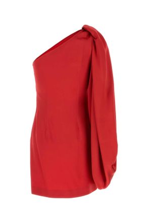 Stella McCartney Womens Red Satin One-Shoulder Mini Dress Tomato Exterior: Acetate Viscose Abiti