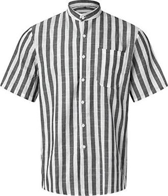 Generic Chemise en lin blanc pour homme - Chemise fine en coton bleu &agrave; rayures fines - Chemises en lin &agrave; manches courtes - Haut blanc pour homme - Polo court 