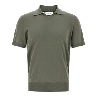 Brunello Cucinelli Homme, Pulls, Vert, Taille: 2XL Polo en Maille de Coton L&eacute;ger