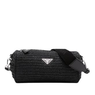 Prada Sac bandouli&egrave;re en raffia Pre-owned - Femme - Pre-owned - Noir - Taille: ONE Size