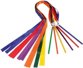 Sport-Thieme Gymnastikbänder-Set Rhythmo-Doppelbänder | Mit Glitzerpartikeln | 6 Doppelbänder u. Stäbe | Kunststoff | 2 cm Bandbreite | 22 cm Stablänge | 0,90 cm B