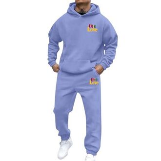 Generic Ensemble sweat &agrave; capuche et pantalon de surv&ecirc;tement pour la Saint-Valentin pour hommes 2026, bleu clair, 3XL