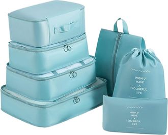 Generic 7 Teile/Satz Klapp Reise Lagerung Taschen Digitale Toilettenartikel Schuhe Kleidung Organizer Koffer Ordentlich Beutel Verpackung W&uuml;rfel Set(Blue)