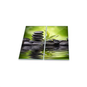 Decorwelt Herdabdeckplatte Abdeckung Ceranfeld Abdeckplatte Schneidebrett 2-Teilig 60x52 Bambus Gr&uuml;n Spritzschutz Glasplatte Ceranfeldabdeckung Schutz Herdschut