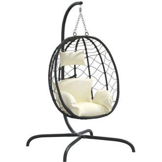 vidaXL Chaise suspendue en forme doeuf avec coussin blanc cr&egrave;me - Vidaxl
