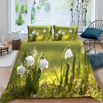 Generic Schneegl&ouml;ckchen Bettw&auml;sche 135x200 3D Drucken Wei&szlig;e Pflanzen Bettw&auml;sche-Sets Weiche Kuschelig Mikrofaser Bettbezug mit 2 Kissenbez&uuml;ge 80x80 cm mit Rei