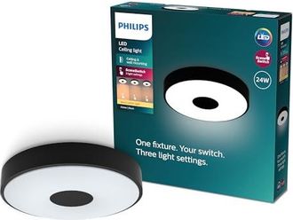 Philips Coiner SceneSwitch LED Deckenleuchte, rund, 24 W, 2700 Lumen, 2700 K, Schwarz, IP20, warmwei&szlig;es Licht, 3 Lichteinstellungen