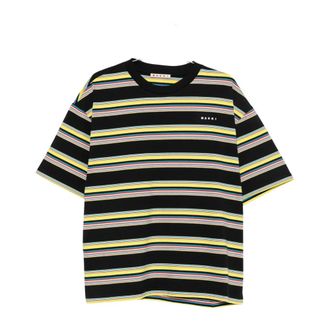 Marni Gestreiftes Baumwoll-T-Shirt mit Logo-Print - - Tops - Herren - Mehrfarbig - M