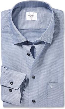 Marvelis Chemise à manches longues pour homme, coupe ajustée, couleur unie, 13 New Kent, Marine 18., 43