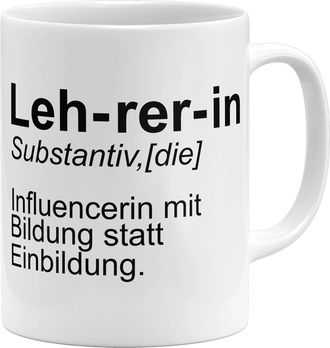 OM3 lustige Lehrerin Kaffee-Tasse mit Spruch Influencerin - Keramik Becher - 11oz 325ml - Beidseitig Bedruckt - Weiss