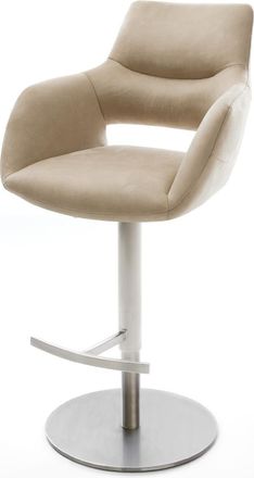 DELIFE Barstuhl Yago-Flex Mikrofaser Beige Vintage Drehfu&szlig; h&ouml;henverstellbar Edelstahl Silberfarben Taschenfederkern, Barst&uuml;hle
