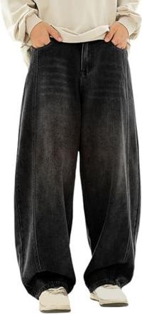 Generic Jean ample pour homme Pantalon de sport ample avec taille &eacute;lastique Jean droit en denim Pantalon vintage &agrave; jambes larges Pantalon cargo pour adolescen