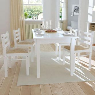 vidaXL Esszimmerst&uuml;hle 4 Stk. Wei&szlig; Massivholz Gummibaum und Samt Vidaxl