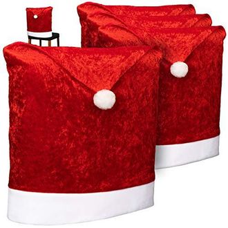 Com-Four 4X Housses de Chaise Premium - décoration de Noël pour chaises - Housses de Protection au Design de Noël - Housses de sièges - Housses de Chaise pour 