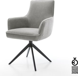 DELIFE Drehstuhl Heira-Flex mit Armlehnen Strukturstoff Soft Grau Kreuzgestell breit Schwarz 360&deg; drehbar Wippfunktion Taschenfederkern, Esszimmerst&uuml;hle