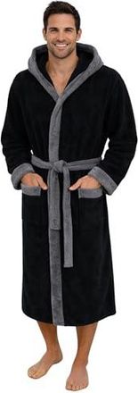 Morgenstern Peignoir Homme 100% Coton &Eacute;ponge Capuche Long Noir/Gris XXL