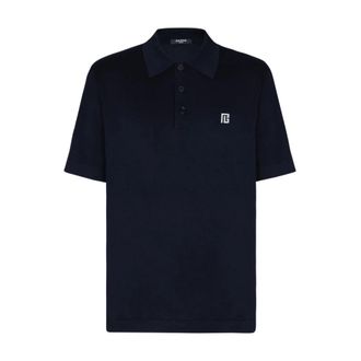 Balmain Besticktes Baumwoll-Polo - - Tops - Herren - Blau - M
