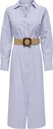 Only Onllova Hope Ls Shirt Midi Dress WVN Robe Chemisier, Cloud Dancer/Stripes : bel air, S Femme