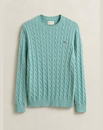 GANT Rundhalspullover aus Baumwolle mit Zopfmuster und kleiner Logo-Stickerei in