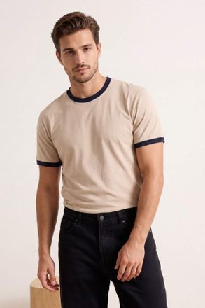 Trendyol MAN Herren Beige Einfarbig Kurz Regular Fit T-Shirts