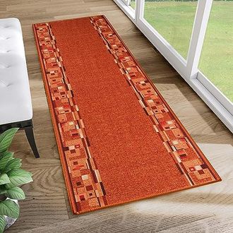 Tapiso Antid&eacute;rapant Tapis Couloir Long Tapis au M&egrave;tre Tapis de Passage Poils Ras Tapis Entr&eacute;e Cuisine &Eacute;vier Chambre Escaliers Moderne Rouge Brique G&eacute;om&eacute;triqu