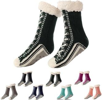 Generic Chaussettes pantoufles en cachemire ultra &eacute;paisses pour femmes, chaussettes antid&eacute;rapantes pour la maison, vert militaire, Medium