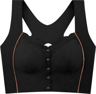 Generic Grand gilet &eacute;lastique pour femme - Sans anneau - Circonf&eacute;rence inf&eacute;rieure &eacute;tendue - Dentelle adh&eacute;sive - Boucle avant - Soutien-gorge pour maman, Noir,