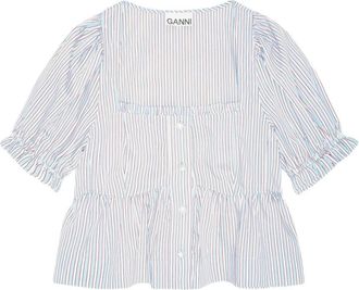 Ganni Femme, Blouses et Chemises, Bleu, Taille: 38 FR Blouse paysanne ray&eacute;e en popeline de coton