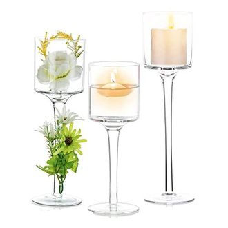 Nuptio 1 Ensemble Bougeoirs Verre pour Bougie Pilier et Bougies Flottantes, Bougeoir Photophore en Verre Bougeoirs Table Clairs pour Pi&egrave;ce Ma&icirc;tresse F&ecirc;te Mar