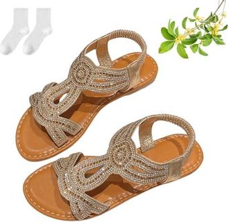 Generic Sandales Plates Pour Femme, Mode D&eacute;contract&eacute;e Sandales &Agrave; Strass Sandales Ouvertes &Agrave; Bride Arri&egrave;re Chaussures De Plage Chaussures D&eacute;t&eacute; Chaussons Grande