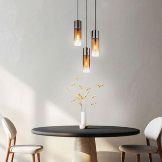Globo Lighting Annika Suspension Cluster avec abat-jour en verre noir mat cuivr&eacute;, 3 ampoules E27