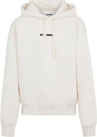 Jil Sander Femme, Sweatshirts et sweats &agrave; capuche, Beige, Taille: 44 FR Sweat &agrave; Capuche en Coton avec Logo Imprim&eacute;