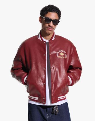 Bershka Veste imprim&eacute;e en similicuir - Rouge