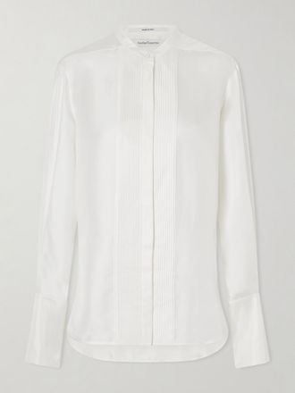 Another Tomorrow Chemise En Serge De Soie Tuxedo - Blanc