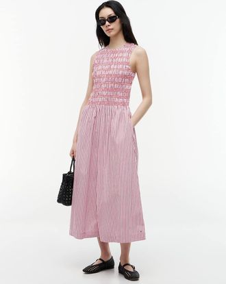 Tommy Hilfiger robe longue &eacute;vas&eacute;e sans manches &agrave; rayures rose multicolore