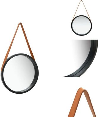vidaXL Vidaxl - Miroir mural avec sangle 40 cm Noir - Miroir Mural - Miroir Rond - Miroir Décoratif - Miroir Vintage - Miroir Suspendue