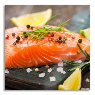 Pixxprint Glasbild, Wandbild auf Echtglas, Fangfrisches Seelachsfilet, 40x40 cm, inkl. Aufhängung und Abstandshalter